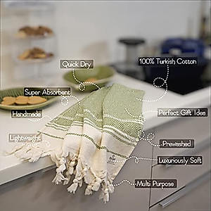 Bergama Turkish Cotton Hand Towels for Bathroom, Set of 2 |0 Cotton, 18x36 Inches, Farmhouse Decorative Boho Gift for Face, Hand, Hair, Bath Decor, Tea, Gym, Yoga, Dish & Kitchen (Khaki)