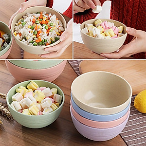 NANAOUS Small Bowls Set of 5, 14 OZ Reusable Wheat Straw Bowl, Kitchen Bowls for Dessert Bowls for Serving Soup, Oatmeal, Pasta and Salad(5 Colors)