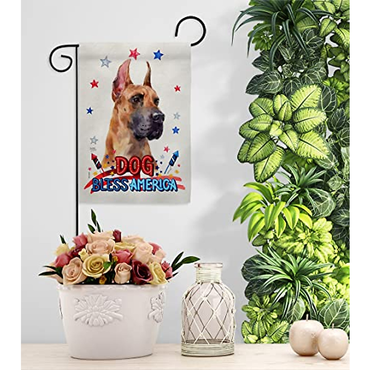 Breeze Decor Patriotic Fawn Dane Garden Flag Set Wood Dowel Dog Puppy Spoiled Paw Canine Fur Pet Nature Farm Animal Creature House Banner Small Yard Gift Double-Sided, Made in USA