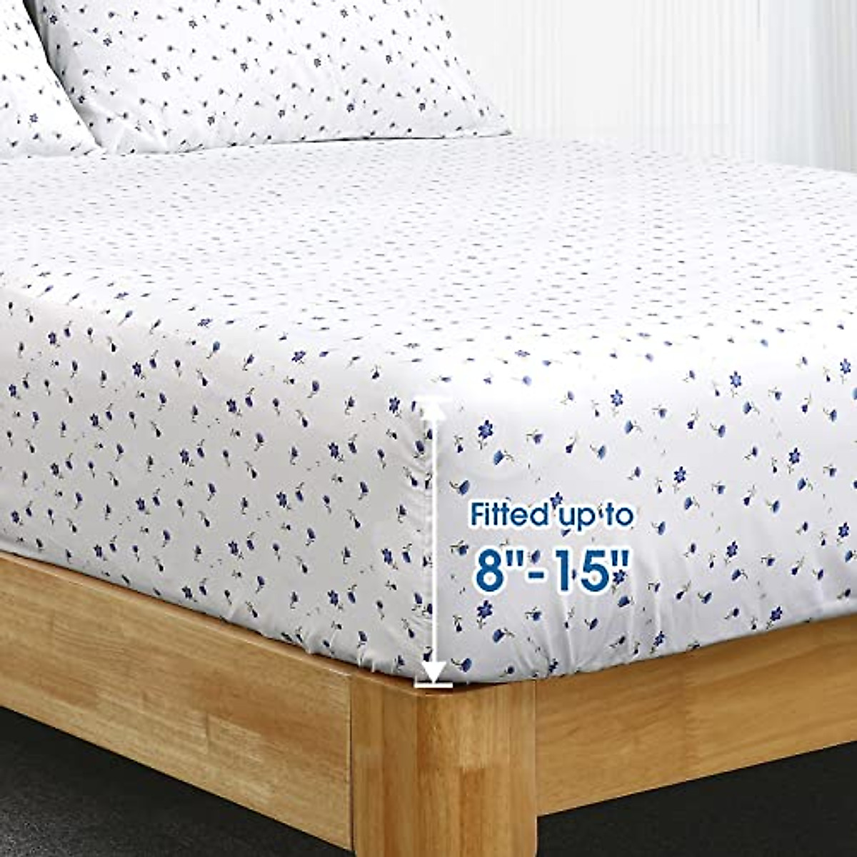 HOMEIDEAS 6 Piece Printed Full Size Bed Sheets, Extra Soft Brushed Microfiber 1800 Bedding Pattern Sheets, Deep Pocket, Wrinkle & Fade Free, Blue Floral