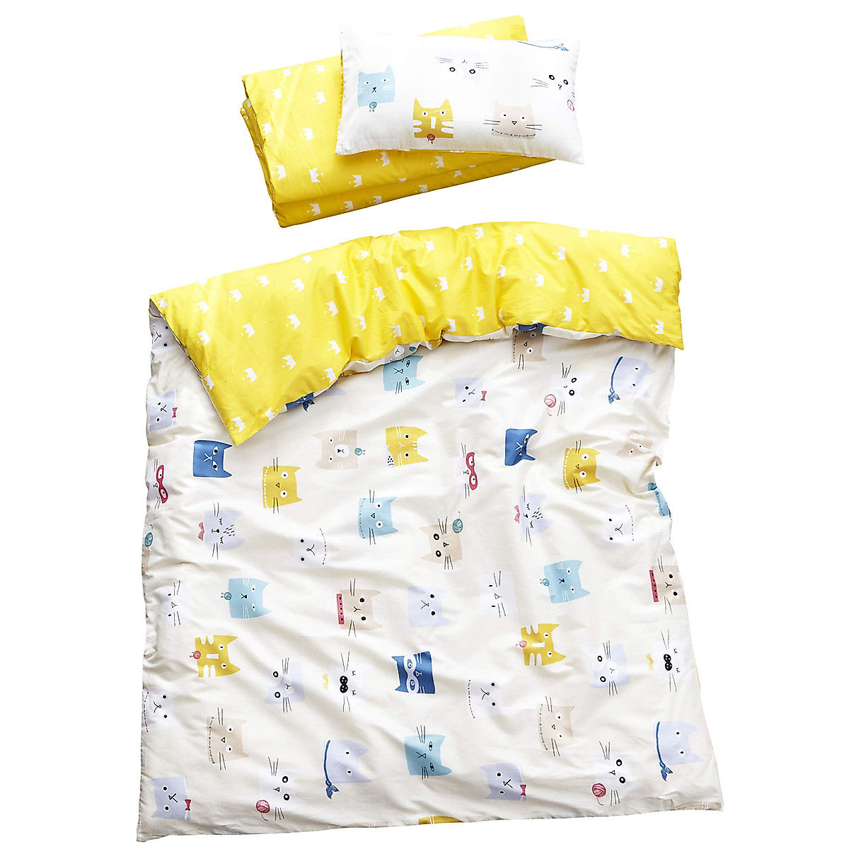 MEJU Cat Kitty 100% Cotton Duvet Cover 43" X 59" + Pillowcase 13" X19" Bedding Set with Zipper Closure for Baby Toddler Boys Girls Crib Bed Decoration Gift