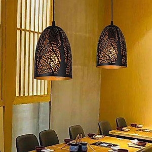 MURUIEN Dimensional Carving Process Pendant Lamp Outer Black and Inner Gold Iron Hollow-Out Chandelier E26/E27 Lamp Holder Pendant Light Fixtures Restaurant Kitchen Hanging Light