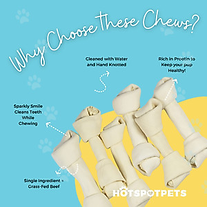 hotspot pets 8-9 Inch Large Rawhide Dog Chew Bones - Made from Grass Fed Cows - Great for Dental & Oral Care for Aggressive Chewers Large Dogs (10 Pack)