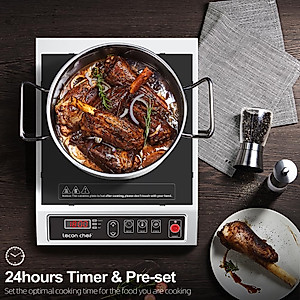 leconchef induction cooktop ultra thin stainless steel commercial grade 110v 1800w countertop electric induction burner with 10 Temp.&Power levels,24 Hours Timer&Preset,Fast heating