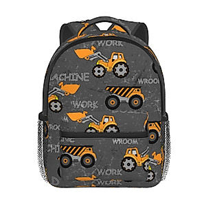Toddler Backpack for Boys Construction Machines Cars Truck Tractor Kids Waterproof Backpack Preschool Bookbag Children Student Mini Bag Kindergarten Daypack Travel School Bag for Age 2-6 (Dark Grey)