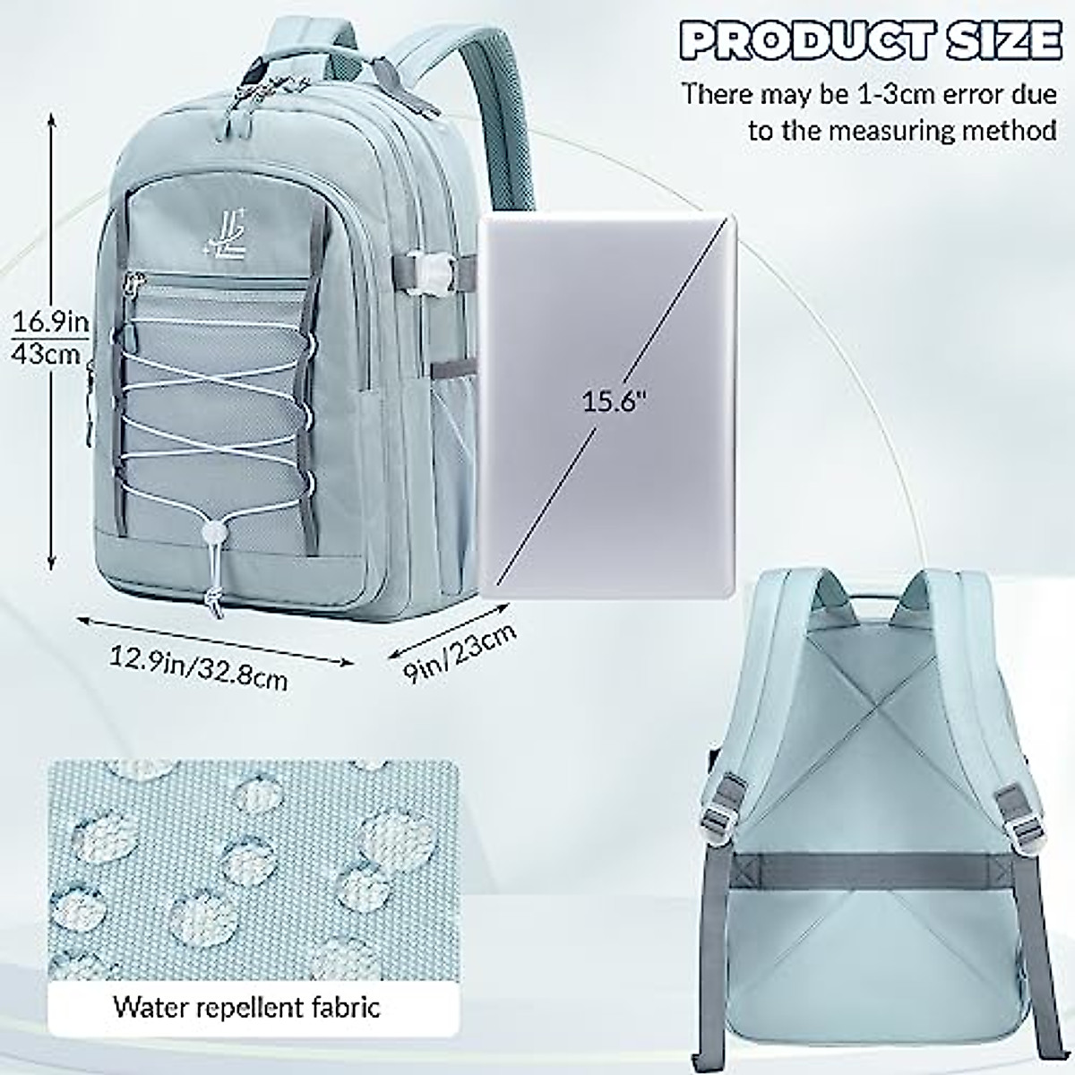 Lanola Travel Backpack Durable Middle Schoolbag Travel Bag for Men & Women Lightweight College Student Backpack - Gray Blue