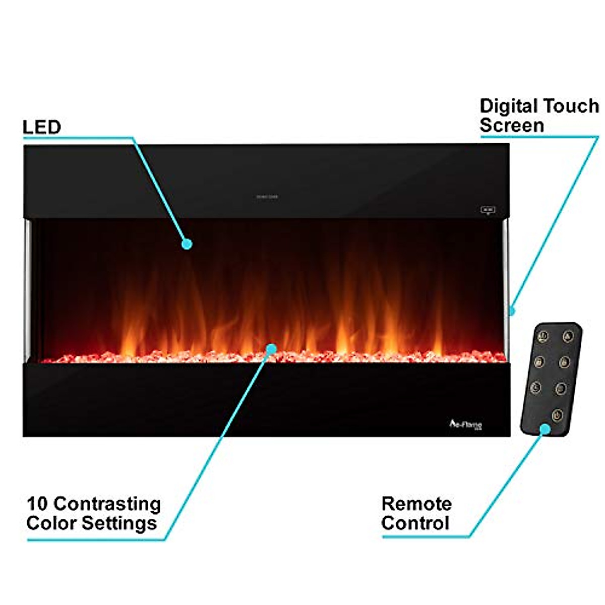 e-Flame USA Hampshire 36-inch Wall Mount/Wall Insert LED Electric Fireplace Heater with Timer - Realistic 3-D Logs and Fire Effect