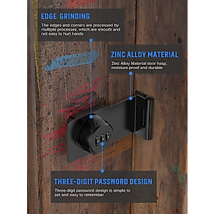 Cabinet Password Hasp Locks, 90 Degree Barn Door Lock, Household Security Combination Latch Lock for Locker, Fence, Bathroom, Outdoor, Garden (Black-1PC)