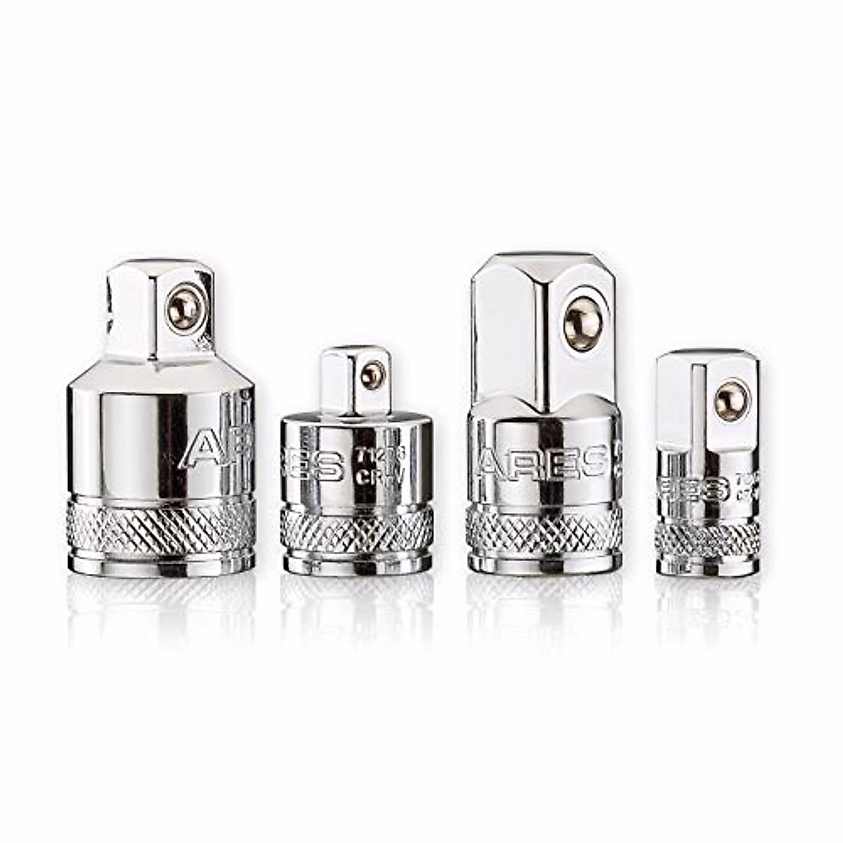 ARES 70007-4-Piece Socket Adapter and Reducer Set - 1/4-Inch, 3/8-Inch, & 1/2-Inch Ratchet/Socket Set Extension/Conversion Kit - Premium Chrome Vanadium Steel with Mirror Finish