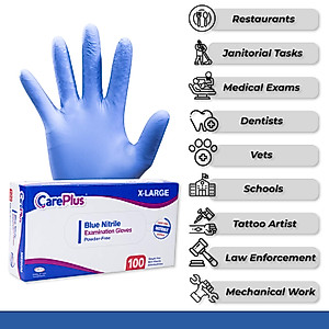 Care Plus Medical Nitrile Examination Gloves Blue Disposable Medium 100 Count