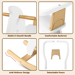 Belleur Wooden Rocking Horse for Toddler 1-3 Year Old, Baby Wood Ride-on Toys with Removable Fence for Indoor & Outdoor Activities, Boys & Girls Rocking Animal for Birthday Pink