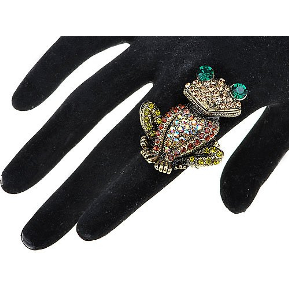 Alilang Adjustable Antique Golden Tone Multicolored Rhinestones Frog Toad Ring