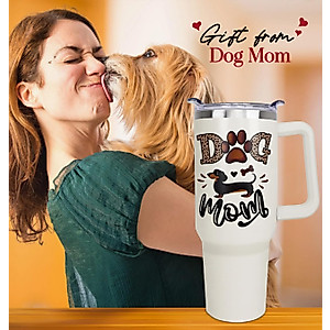 ZNYYZYBA Dog Mom Gifts for Women, Dog Mom Tumbler - Gifts for Dog Lovers, 40 oz Tumbler with Handle and Straw and Leak Proof Lid, Reusable Stainless Steel Dog Mom Mug