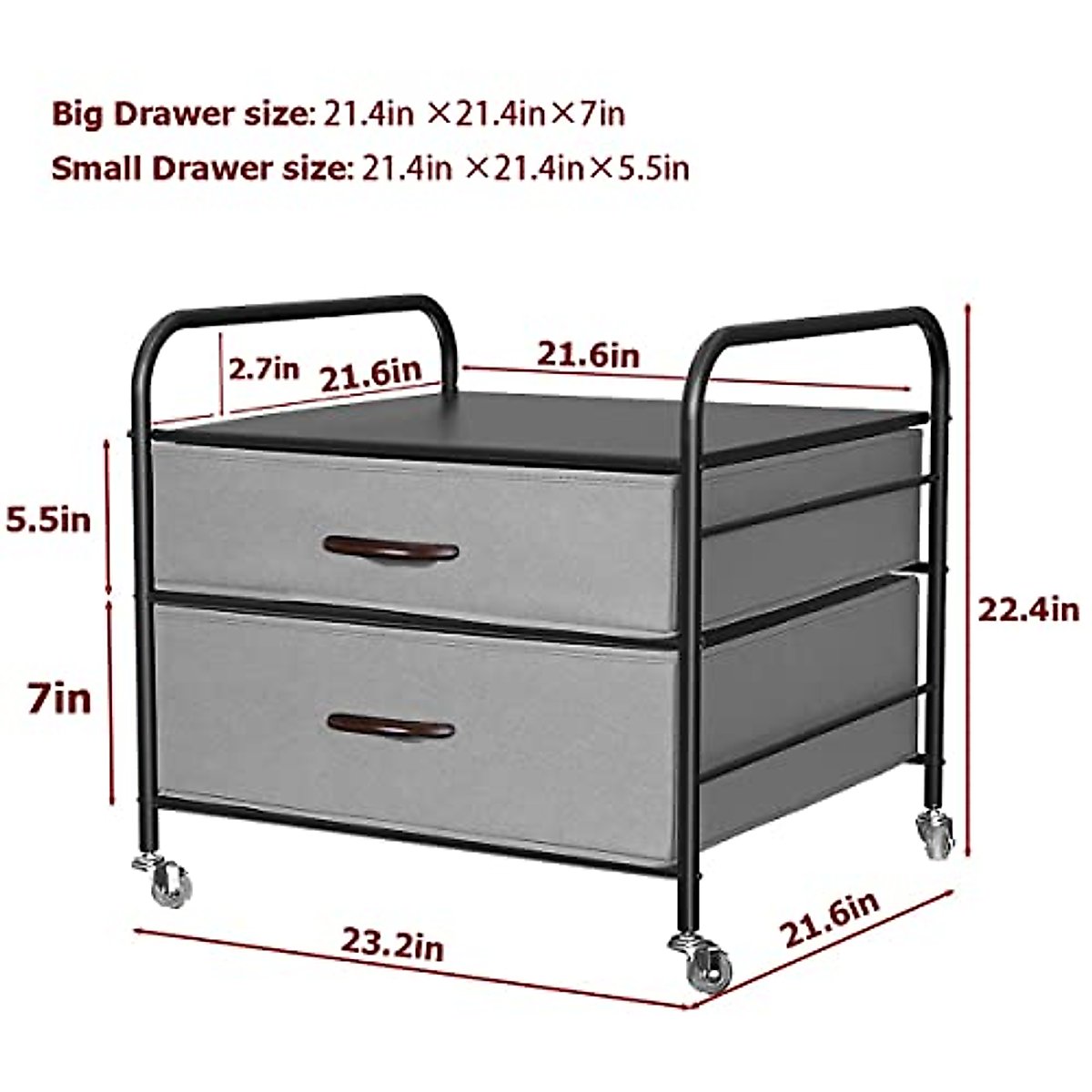 EazeHome Rolling Cart, Rolling Storage Cart, Mini Fridge Cart with Storage, Mini Fridge Table, Rolling Cart with Drawers, 2 Tier Utility Cart on Wheels, 2 Drawer Storage Organizer for Dorm