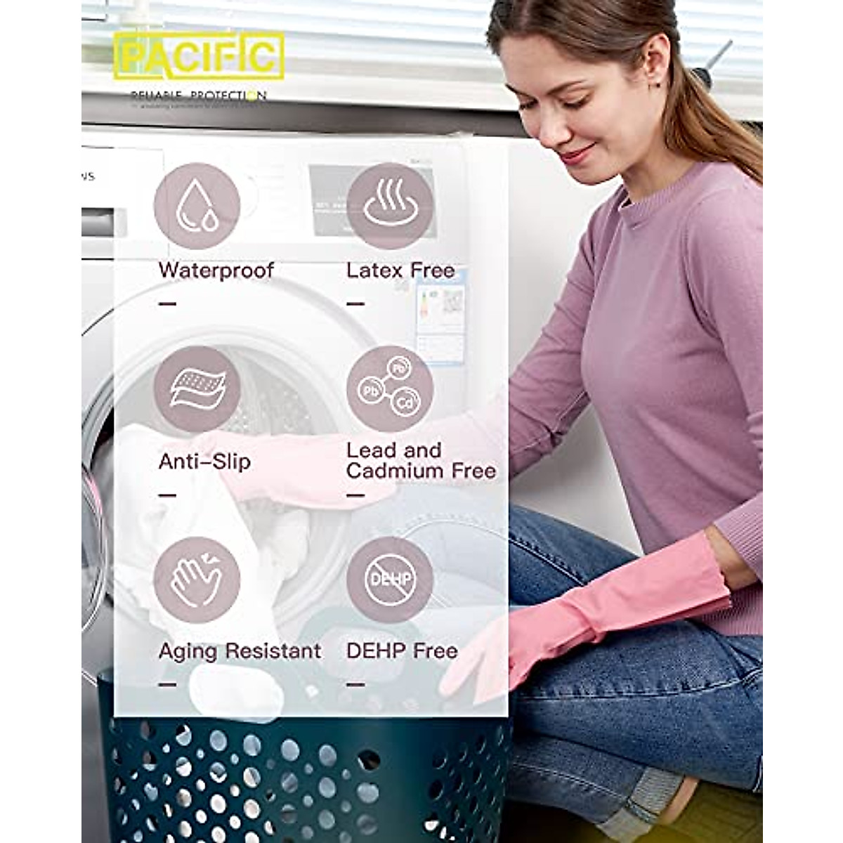 PACIFIC PPE Dishwashing Cleaning Gloves, Reusable Unlined Kitchen Gloves, Non-Slip, Medium