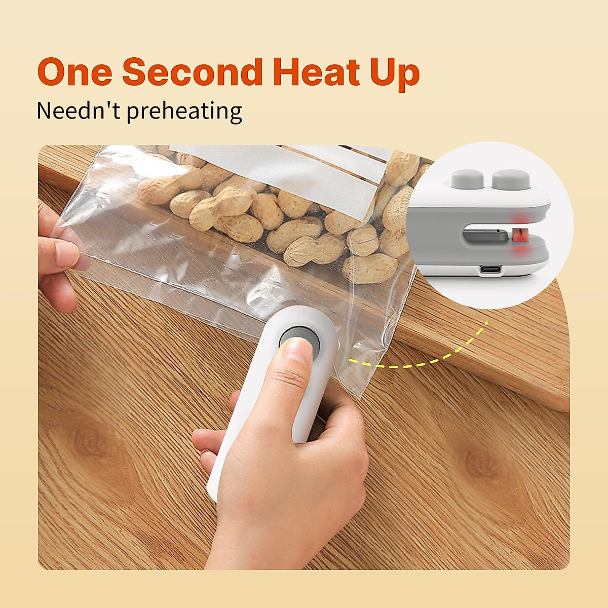 (NEW VERSION) Snack Bag Sealer, Mini Bag Sealer with Cutter, 2 in 1 Rechargeable Heat Vacuum Sealers, Portable Plastic Bag Sealer Heat Seal for Chip Bags, Food Storage, etc (USB-C Cable Included)