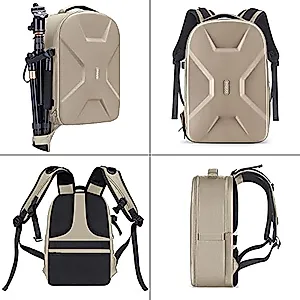 MOSISO Camera Backpack, DSLR/SLR/Mirrorless Photography Camera Bag 15-16 inch Waterproof Hardshell Case with Tripod Holder&Laptop Compartment Compatible with Canon/Nikon/Sony, Camel