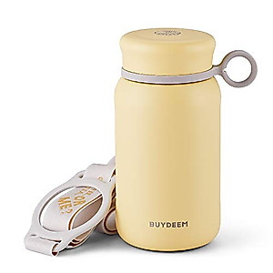 BUYDEEM Born for Girls & Ladies, CD13 Thermos Water Bottle Tumbler Flask, Cute Unique Design, Wide Mouth with Screw-on Lid, Stainless Steel Coffee Tea Travel Mug, Light Yellow