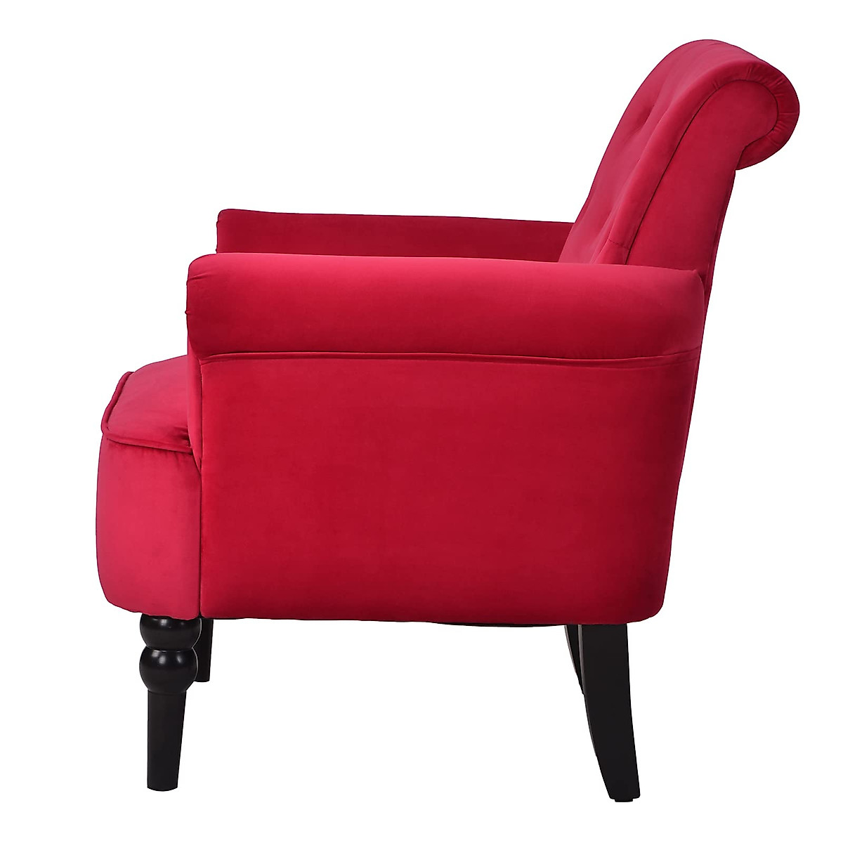 Accent Chair with Roll Arm, Upholstered Modern Reading Sofa Chair with Wood Legs and Wingback, Button Tufted Club Velvet Vanity Armchairs for Living Room, Bedroom, Lounge Room (Red)