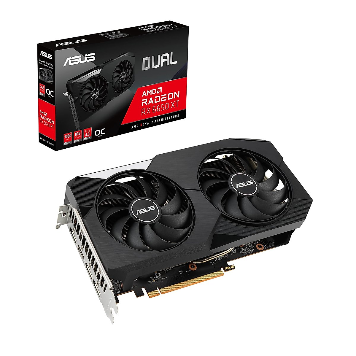 ASUS Dual AMD Radeon RX 6650 XT OC Edition Gaming Graphics Card (AMD RDNA 2, PCIe 4.0, 8GB GDDR6 Memory, HDMI 2.1, DisplayPort 1.4a, Axial-tech Fan Design, 0dB Technology)