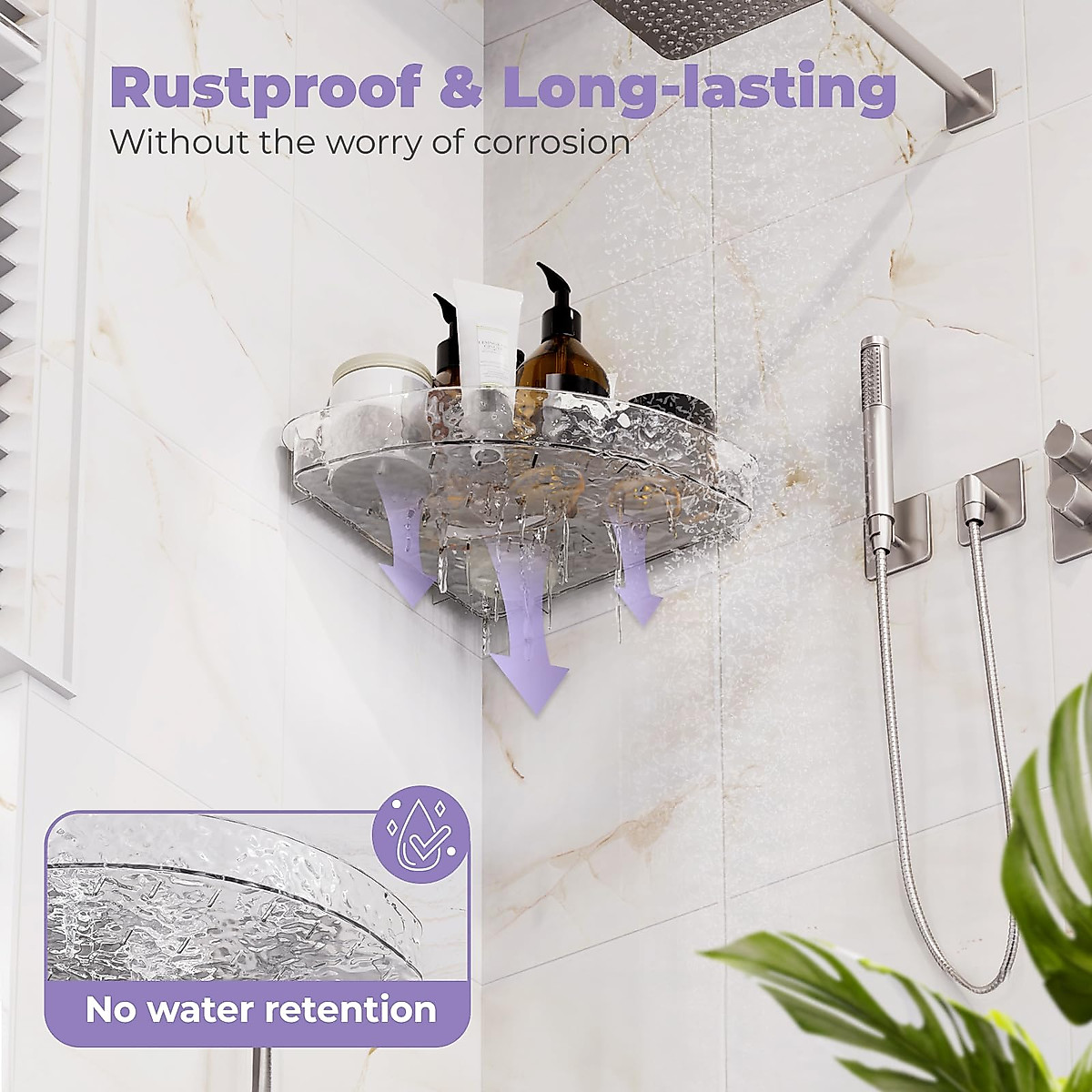 KATIKADDY Corner Shower Caddy Suction Cup Drill-Free Corner Shower Organizer Rack Shower Suction Shelf Removable Shower Corner Caddy for Bathroom Kitchen Living Room Plastic Stylish Clear