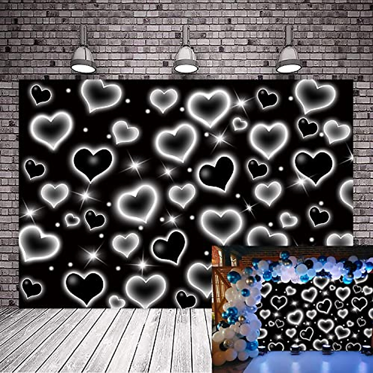 DYANG Early 2000s Backdrop for Black Heart Party Photo Backdrop Glitter Heart Sweet 16 18th 21th 30th Women Men Happy Birthday Photography Background Selfile Wall Decor (Black)
