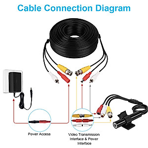 Dericam 60ft BNC Extension Cables with Three Connectors, Video Power Voice Cable for Surveillance and Security Camera Video System (Black)