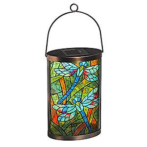 Evergreen Garden Solar Lantern, Tiffany Inspired Dragonfly