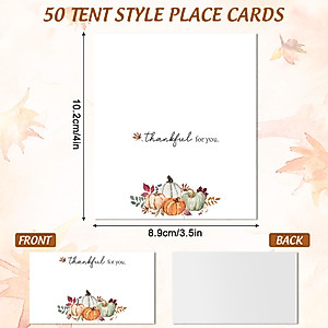 JarThenaAMCS 50Pcs Thanksgiving Table Tent Place Cards Thankful Pumpkin Guest Seating Cards Name Escort Card Folded Seat Assignment Setting Label for Wedding Baby Shower Birthday Party