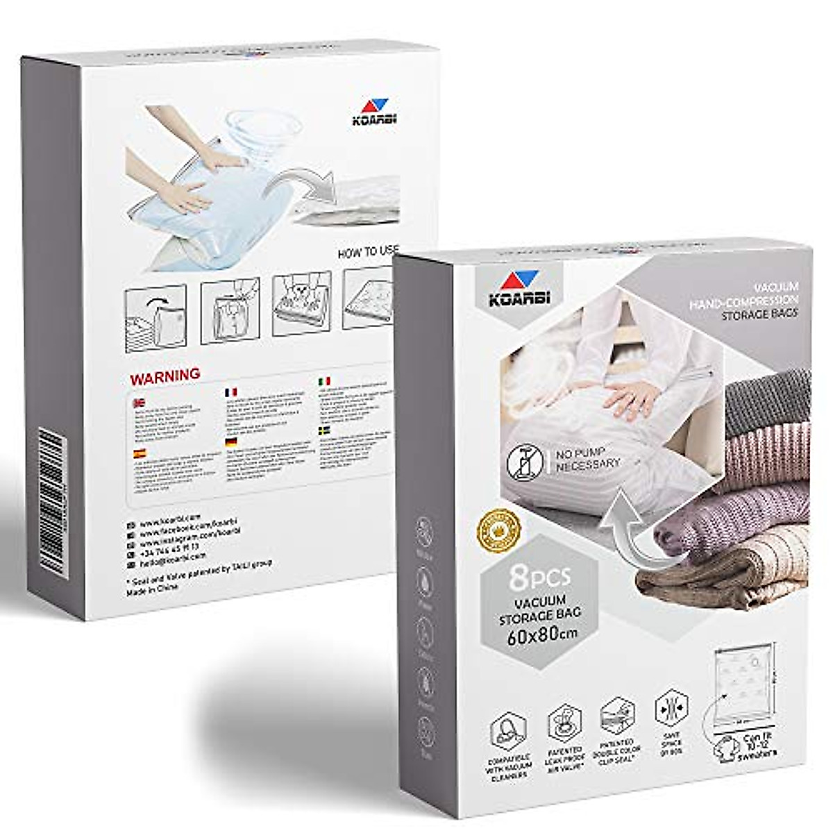 Vacuum Storage Bags, 8 Premium Bags XL, Patented Manual Compression No Pump or Vacuum Needed, Space Saver Tear Resistant Bags