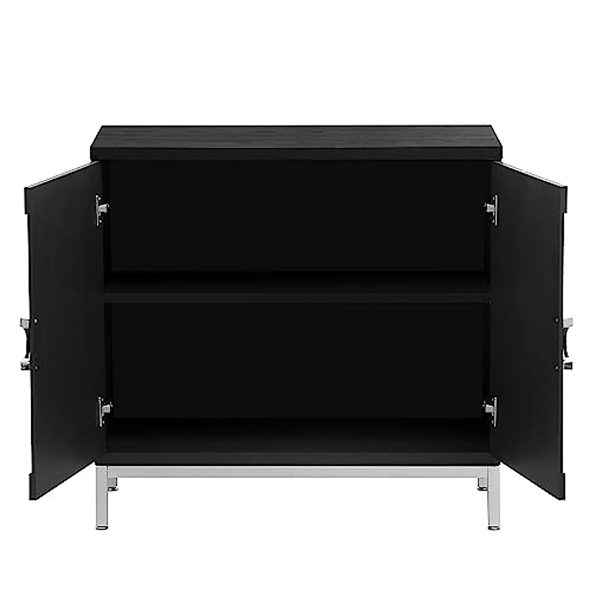 Bellemave Accent Storage Cabinet Buffet Cabinet with Adjustable Shelf and Metal Leg Frame, Small Sideboard Wooden Cabinet with Circular Door Handles for Living Room Entryway (Black)