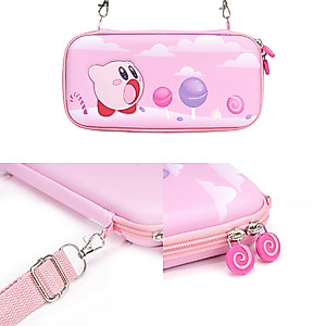 BelugaDesign Pink Puff Ball Case | Cute Kawaii Anime Smash Pink Carry Travel | Shoulder Wrist Straps Accessory Set Stores 9 Game Cards | Compatible with Nintendo Switch Standard Lite OLED (Case Only)