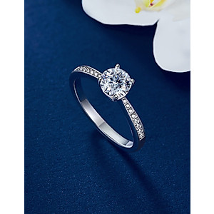 MomentWish Promise Rings for Her, 1Carat Moissanite, D Color VVS1 Simulated Diamond 925 Sterling Silver Accent Rings-Size6