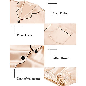 SWOMOG Women 4Pcs Silk Pajamas Set Button Down Sleepwear Loungewear Pj Sets for Ladies Nightwear Champagne Large