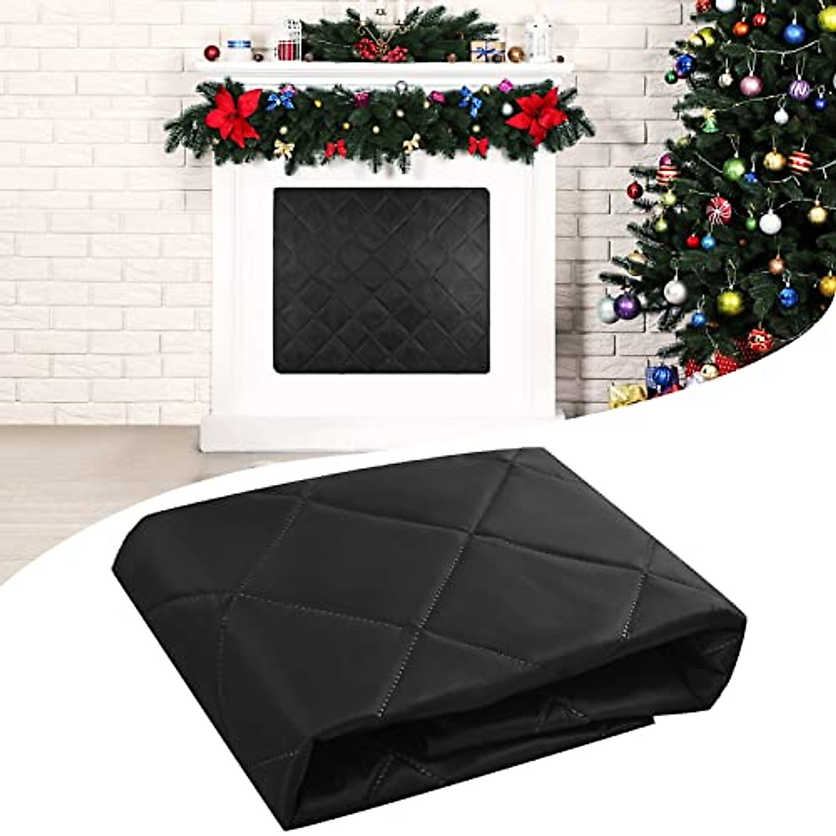 Magnetic Fireplace Blanket, Fireplace Blocker Blanket Stops Overnight Heat Loss Indoor Fireplace Covers Fireplace Draft Stopper Chimney Insulation Draft Stopper with Magnet and Hook-And-Loop Fasteners