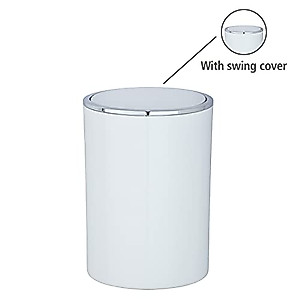 Wenko Inca Trash Can with Lid, Waste Bin with Swing Lid, Small Trash Can, Mini Trash Can, Small Garbage Can, Small Waste Basket, 1.3 Gal, Ø 7.28 x 10.04 in, White