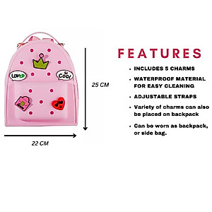 Pop N Shop Kids Silicone Jelly Clog Backpack With Charms - Gift For Boys and Girls Lightweight Fashionable Trendy (Pink)