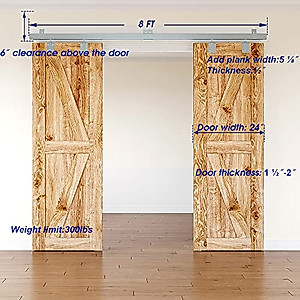 SMARTSMITH 8FT Galvanized Box Rail Track Sliding Barn Door Hardware for Exterior Barn Door Raw Material, Smoothly and Quietly, Double Door Easy to Install
