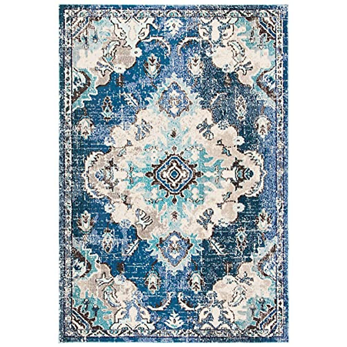 Safavieh Madison Collection 6' x 9' NavyIvory MAD484N Boho Chic Medallion Distressed Non-Shedding Living Room Dining Bedroom Area Rug