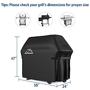 Miushion BBQ Grill Cover 58 Inch Heavy Duty Gas Outdoor Grill Cover for Weber, Brinkmann, Char Broil, Holland and Jenn Air etc. UV Fade/Rip Resistant, Waterproof (Black)