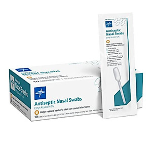Medline Antiseptic Nasal Swabs, Reduces 99.99% of Bacteria, Presaturated, 62% Ethyl Alcohol, Pleasant Kiwi Scent, Individually Wrapped, 10 Count