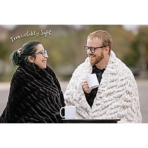 Chanasya Premium Ruched Faux Fur Throw Blanket - Luxurious, Soft Reversible Mink Blanket - 50" x 65” - Black