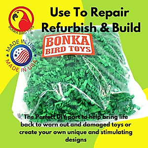 Bonka Bird Toys Colored Crinkle Shred Paper Chew Forage Nesting Treat Natural Multi-Use Craft Part Projects Cockatiels Parakeets Conures Amazons and Other Similar Birds (Green)