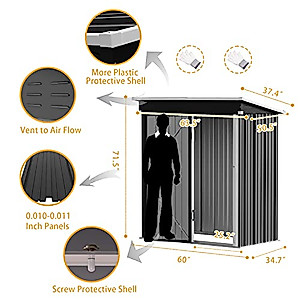 UDPATIO Outdoor Storage Shed 5x3 FT, Metal Garden Shed for Bike, Garbage Can, Tool, Lawnmower, Outside Sheds & Outdoor Storage Galvanized Steel with Lockable Door for Backyard, Patio, Lawn, Dark Grey