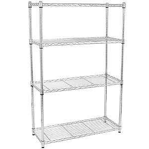 4 Tiers Standing Shelving Units - 4-Shelf Adjustable Storage Wire Shelving Unit, Metal Organizer Wire Rack for Laundry Bathroom Kitchen Pantry Closet, Garage Storage Rack Display Shelf for Living Room