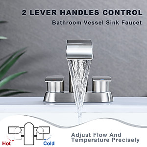 Ultimate Unicorn Waterfall Bathroom Sink Faucet Brushed Nickel, Two Handles Bathroom Faucet with Metal Pop up Sink Drain Stopper, Two Or 3 Holes Bathroom Basin Lavatory Mixer Tap with Deck Mount Plate