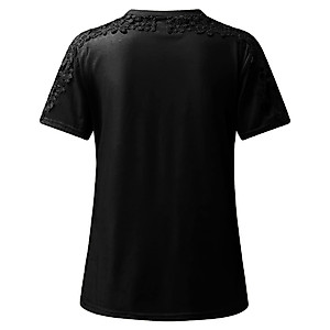 Ceboyel Womens Floral Print Shirts Cute Lace Crochet Blouses Tops Short Sleeve Elegant Tunic Ladies Spring Clothing 2023