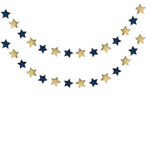 Mefuny 30 Feet Navy Blue Gold Party Decorations Paper Star Garlands Star String for Bachelorette Engagement Wedding Party Supplies Baby Shower Decorations (4pcs)