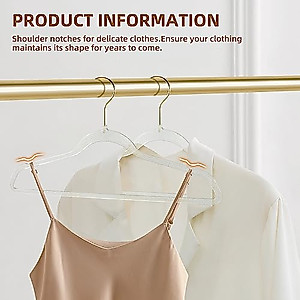 Clear Plastic Hangers 20 Pack - Non-Slip Coat and Clothes Hangers with Bling Glitter for Weddings - Lightweight and Space Saving Hangers for Closet Organization (Gold Glitter)