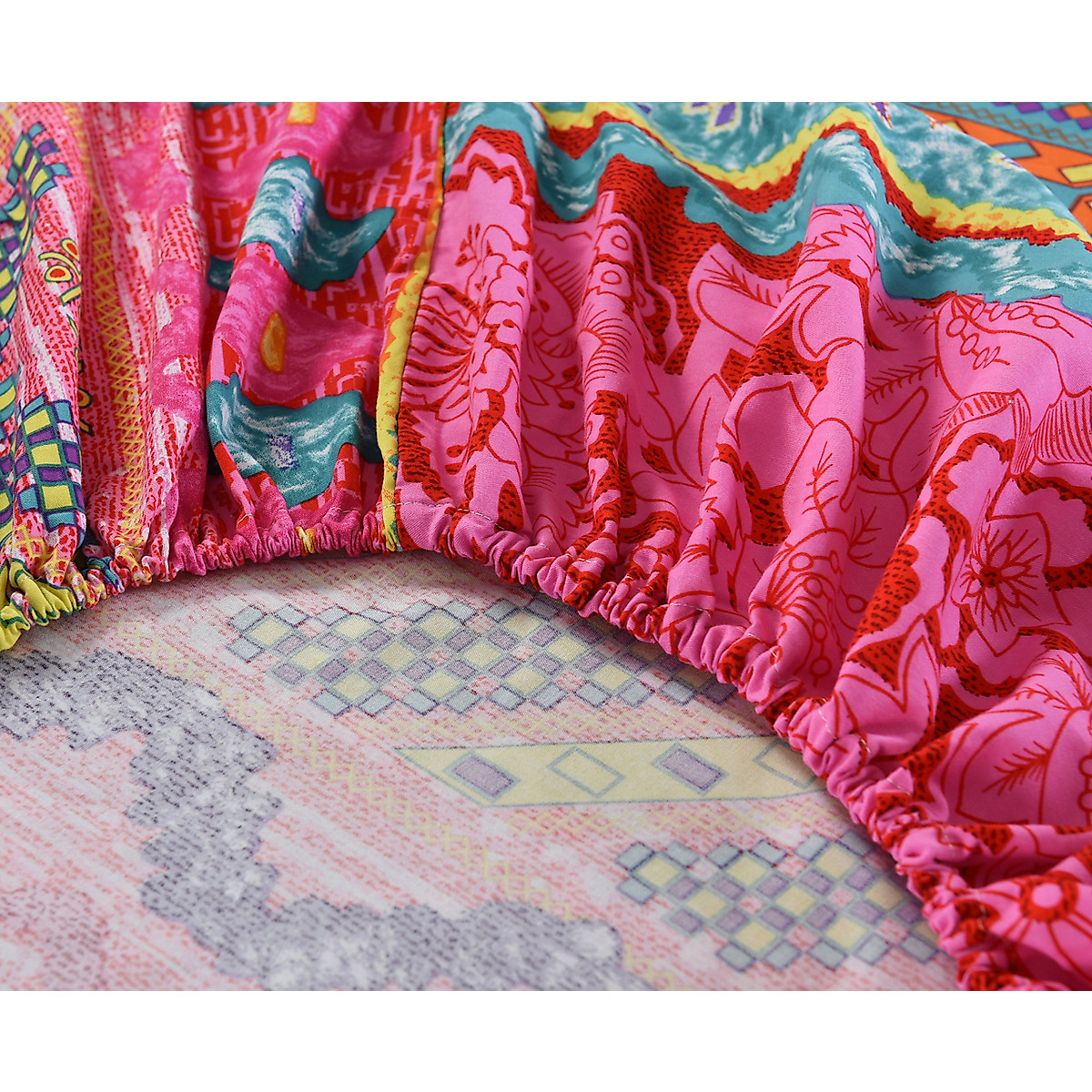 HNNSI 4 Pieces Bohemia Ethnic Bedding Sets Queen Size, Brushed Cotton Boho Duvet Cover Set with Fitted Sheet, Super Comfy Comforter Cover Sets,No Comforter(Fitted Sheet Set, Queen)